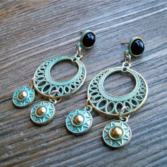 Unbranded | Jewelry | Aztec Chandelier Earrings Gold Tone Turquoise ...